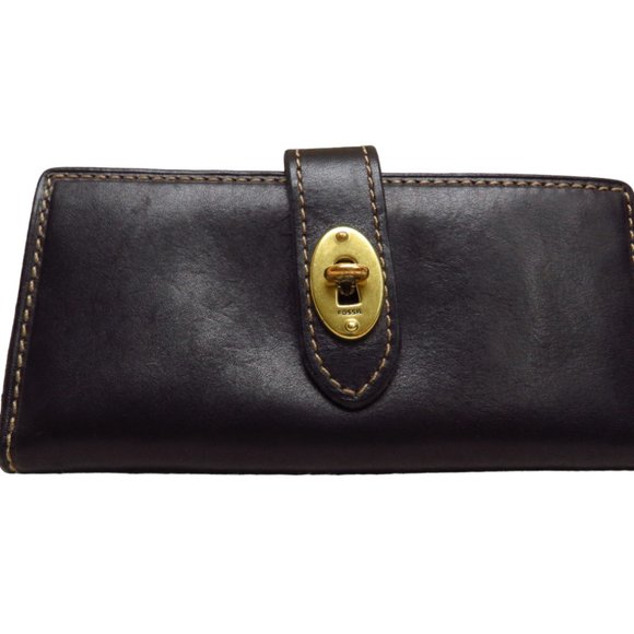 Fossil | Bags | All Leather Chocolate Brown Long Wallet Bifold Turn Key ...